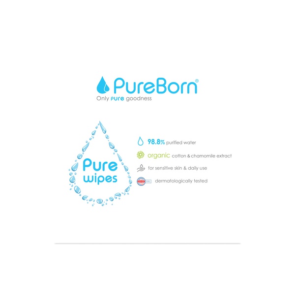 Pure Born Chemical Free Baby Wipes x 60 - Spinneys UAE