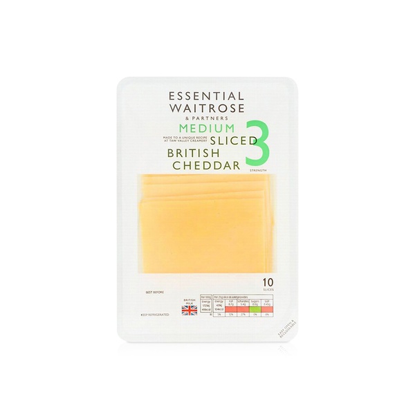 Waitrose Essential Medium Sliced British Cheddar Strength 3 250g ...