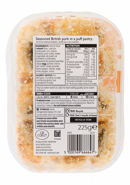 Waitrose Mini Sausage Rolls x 15 225g - Spinneys UAE