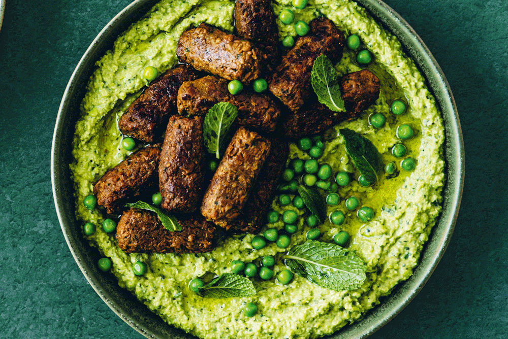 Mini kofta bites with zesty pea and mint hummus recipe - Spinneys UAE
