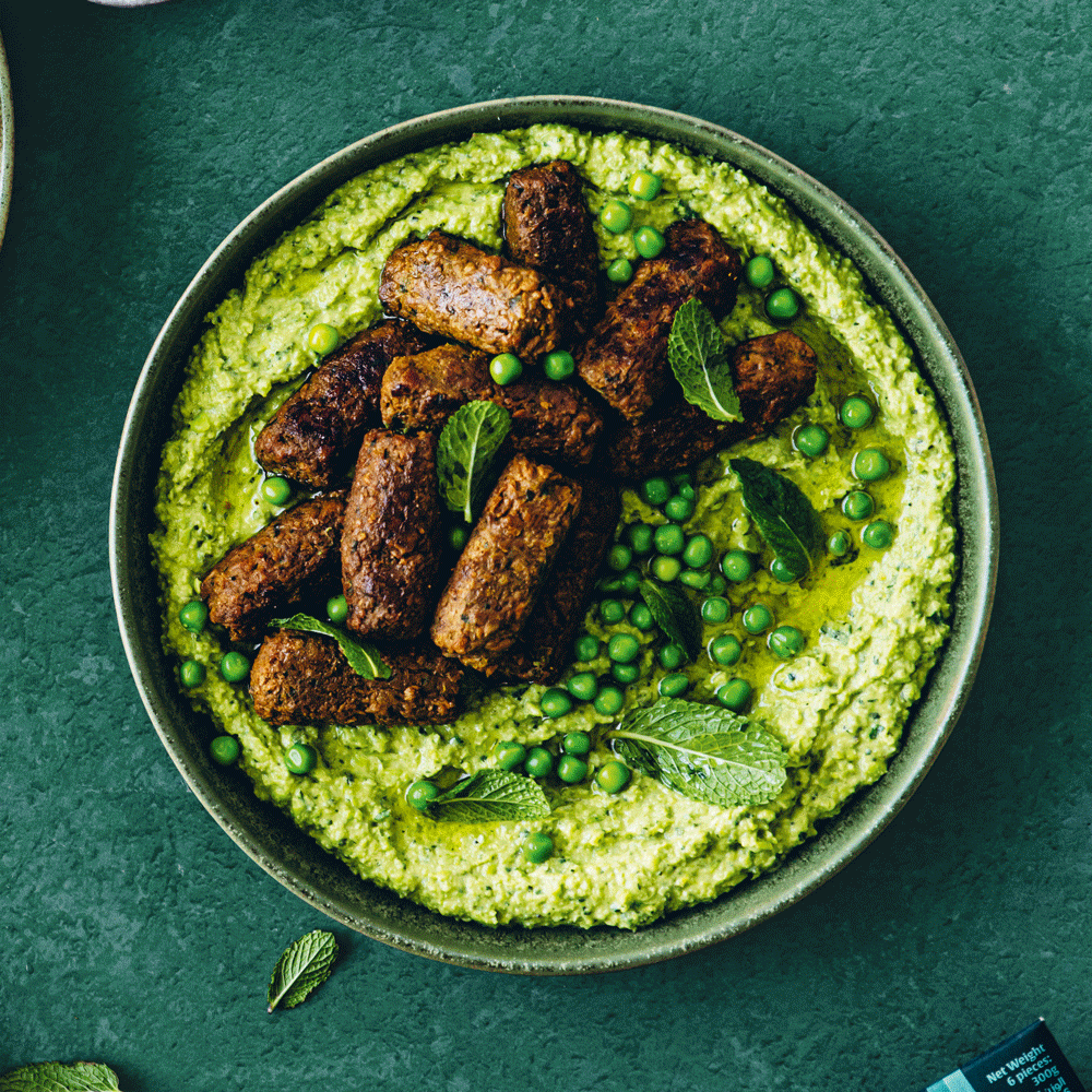Mini kofta bites with zesty pea and mint hummus recipe - Spinneys UAE