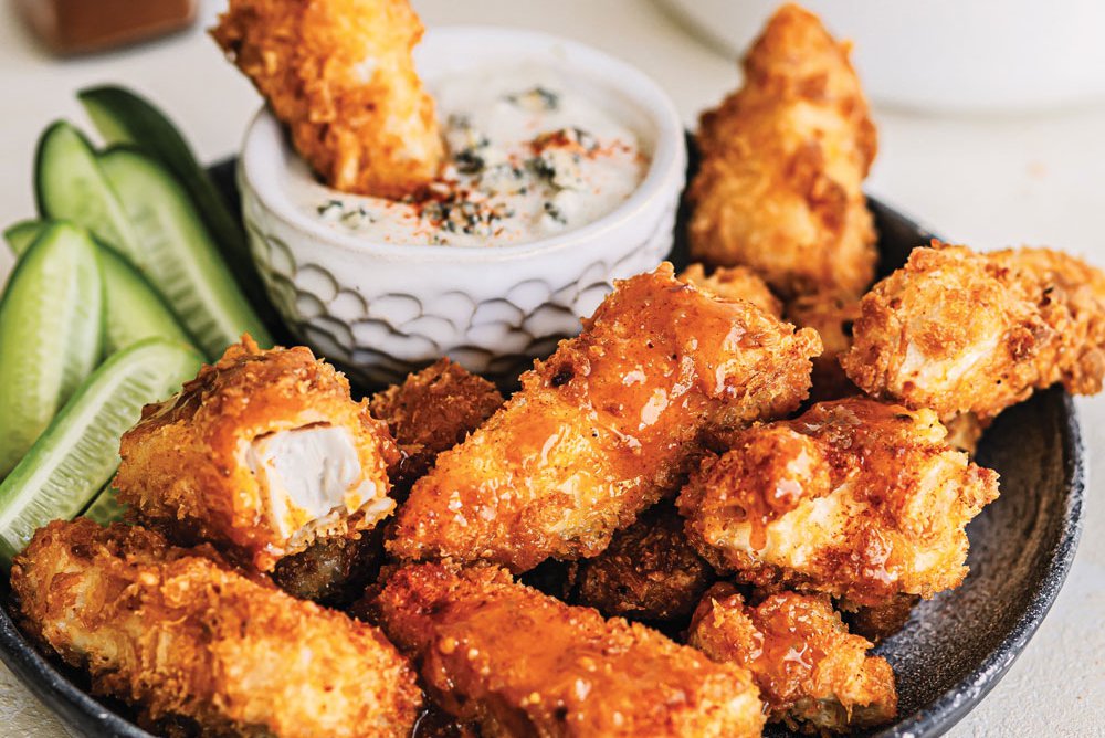 Buffalo fried smoked tofu with blue cheese dip recipe - Spinneys United ...