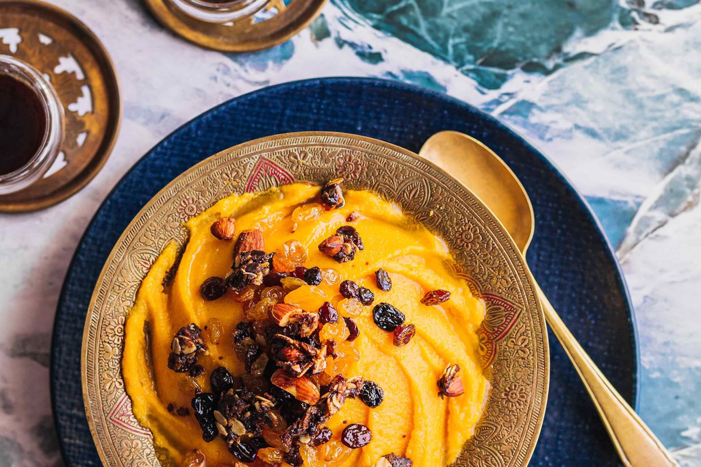Butternut halva with ghee and almond crumble recipe