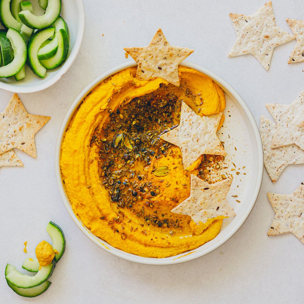 Cucumber moons, pita stars and carrot hummus recipe - Spinneys UAE