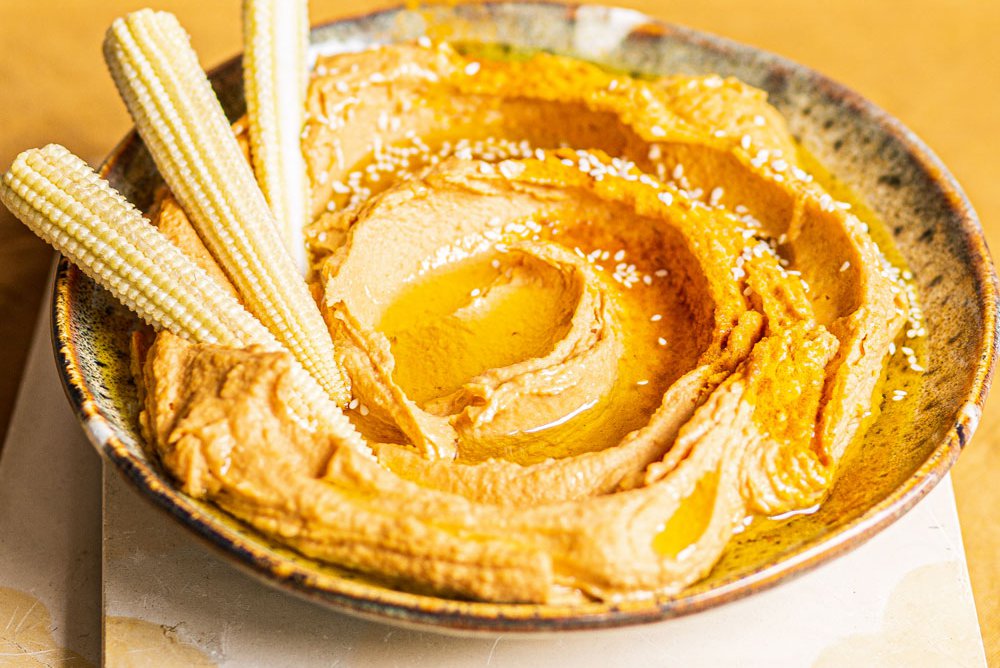 Sweet potato and tahini hummus with baby corn dippers recipe - Spinneys ...