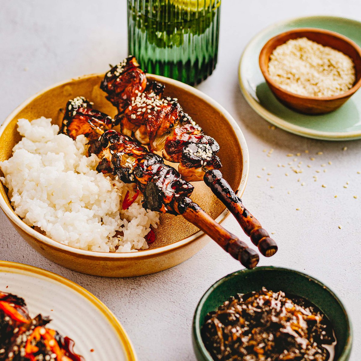 Japanese chicken yakitori with spicy nori jam recipe