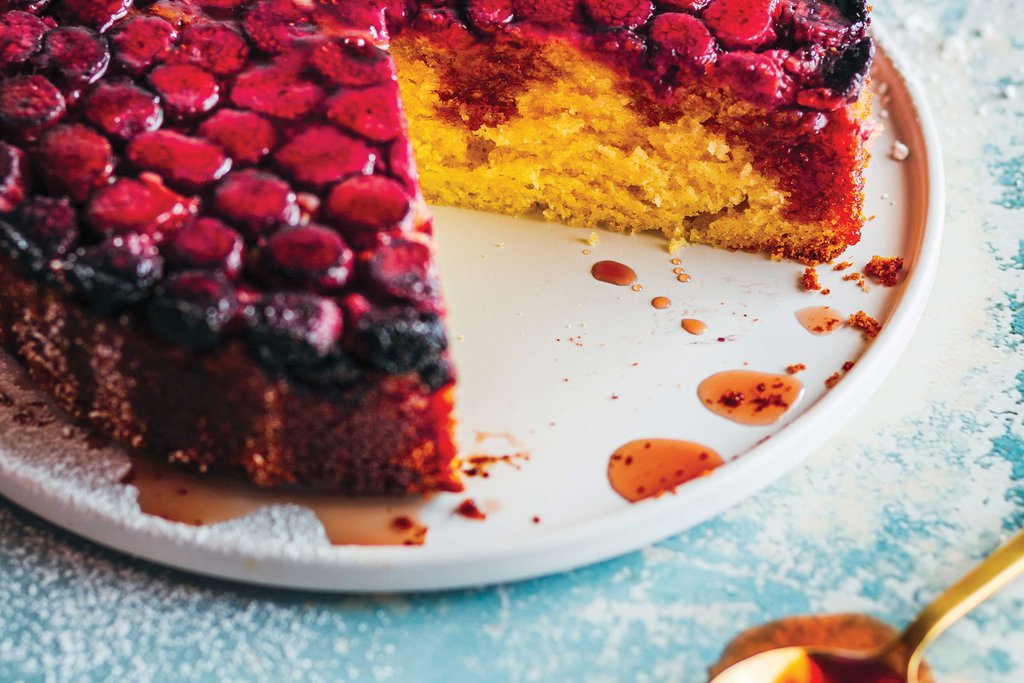 Raspberry upside-down cake with vimto syrup recipe