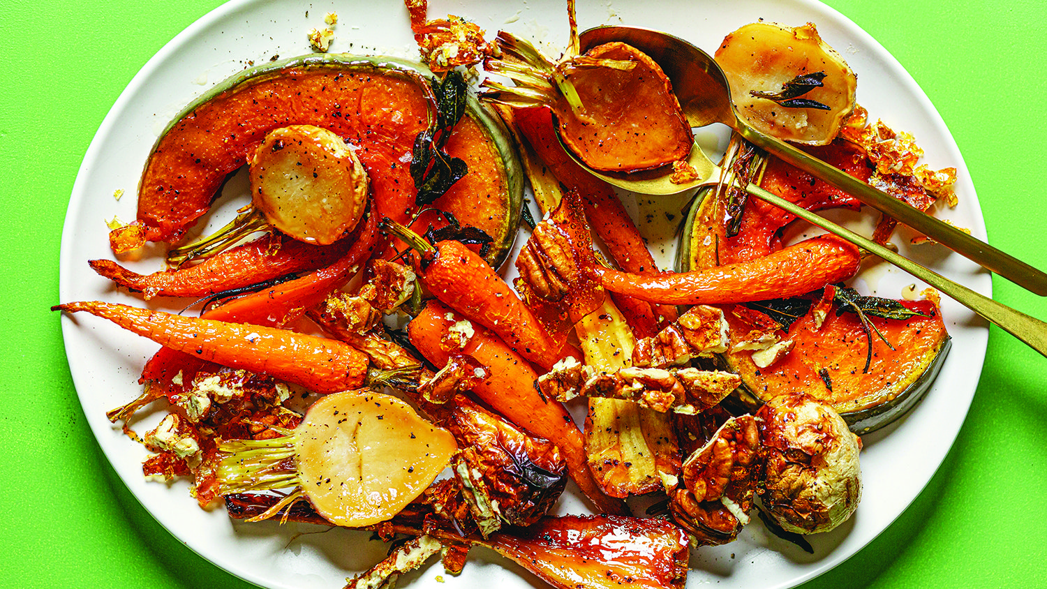 Roasted root veg with crunchy pecan praline recipe - Spinneys UAE