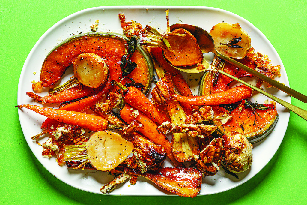 Roasted root veg with crunchy pecan praline recipe - Spinneys UAE