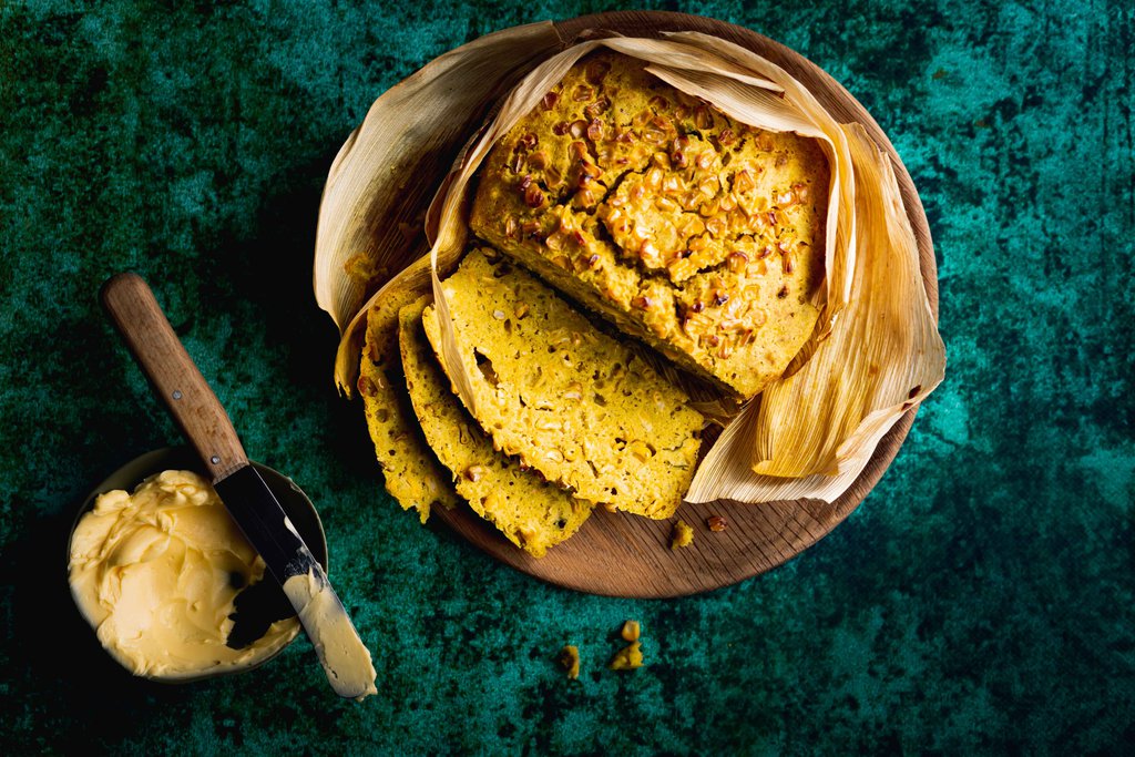 Spicy grilled corn bread wrapped in corn husks recipe