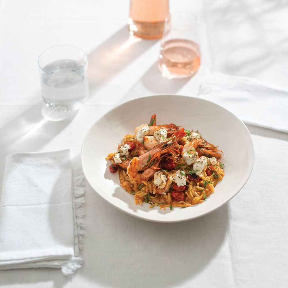 Natasha Sideris' saganaki prawns with orzo pasta recipe - Spinneys ...