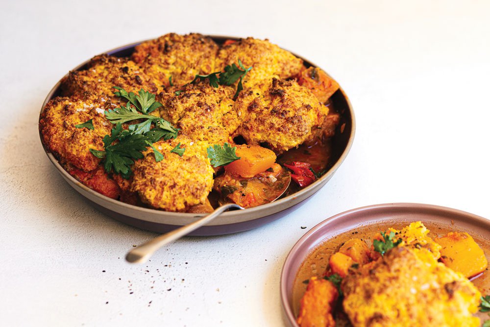 Savoury vegetable cobbler with cheddar dumplings recipe - Spinneys ...