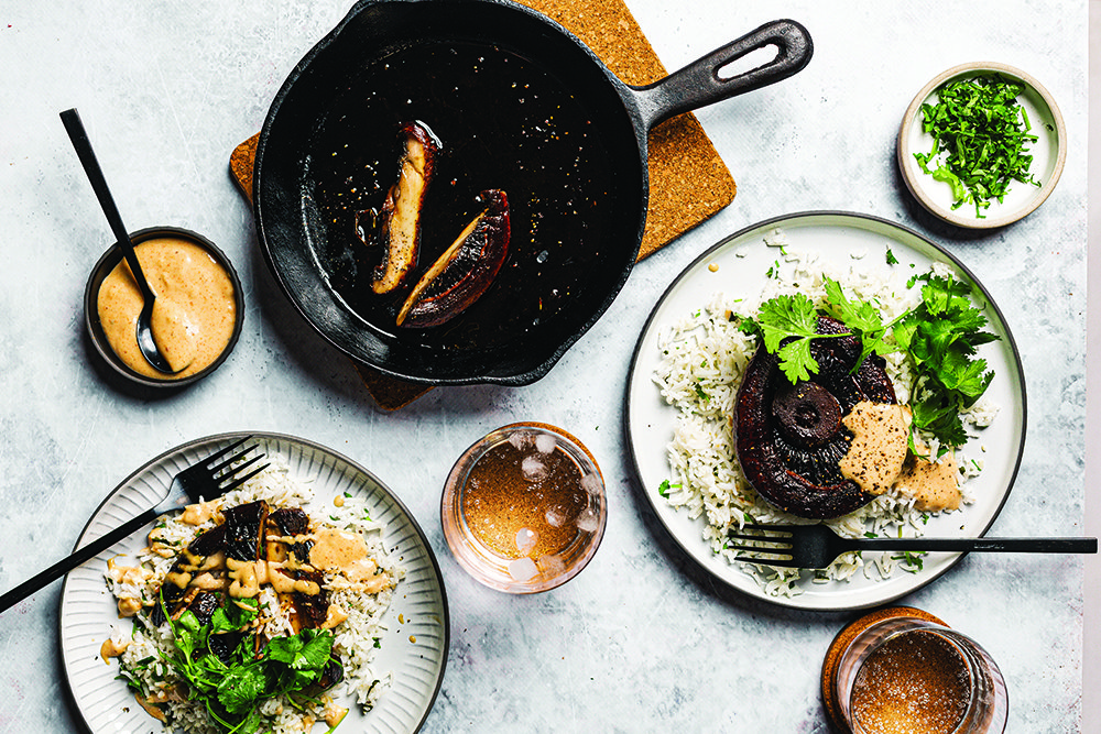 Smoked portobello mushroom steaks with white BBQ sauce recipe ...