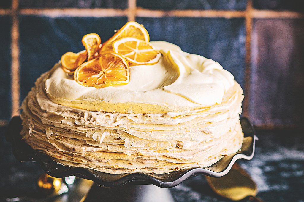 Spiced orange crêpe cake recipe