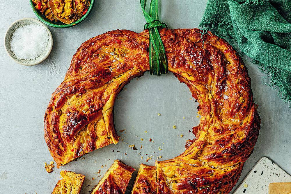 Cheese and mango achar twisted wreath bread recipe - Spinneys United ...