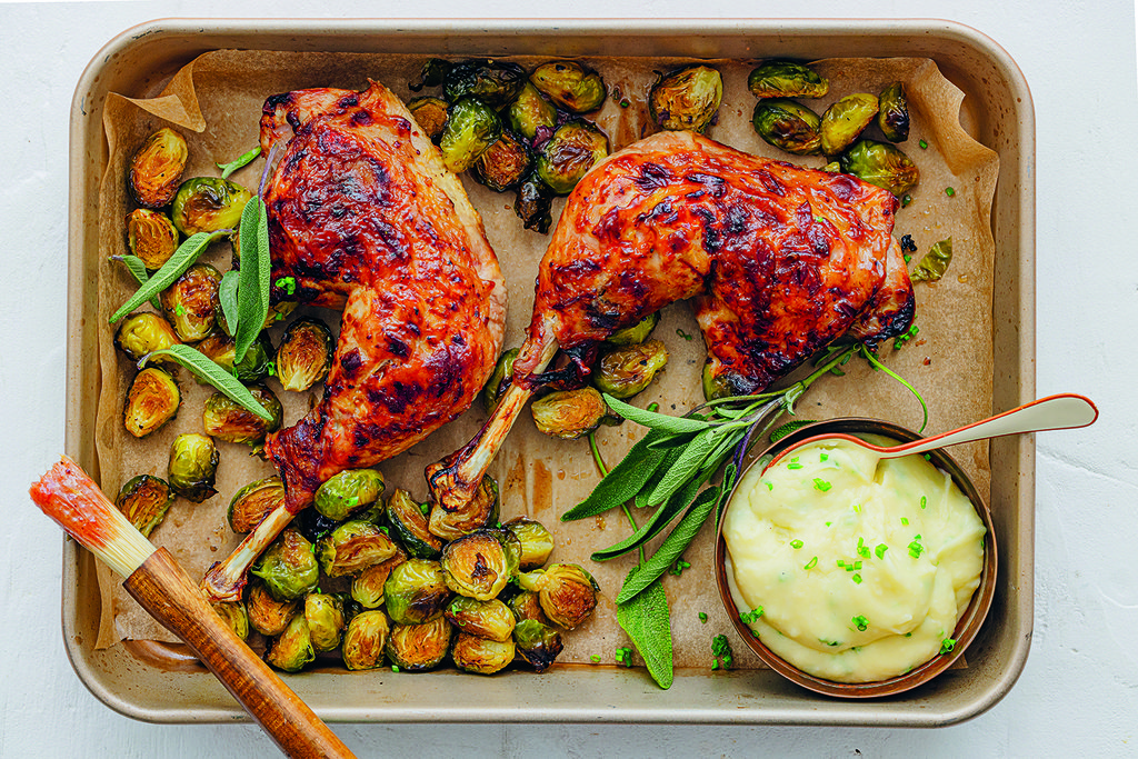 Cranberry-glazed turkey marylands with brussels sprouts recipe ...