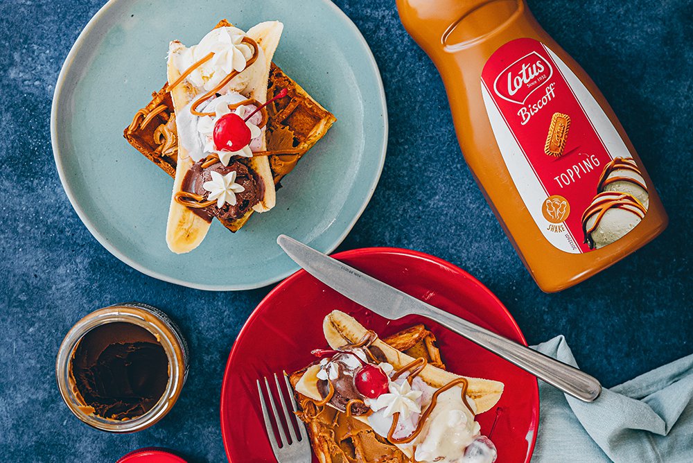Banana split waffles with whipped cream cheese recipe - Spinneys United ...