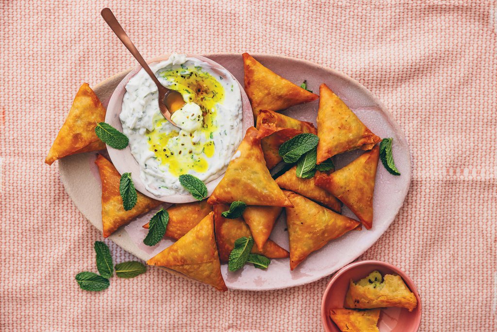Cape Malay potato samoosas with coriander-mint yoghurt recipe ...