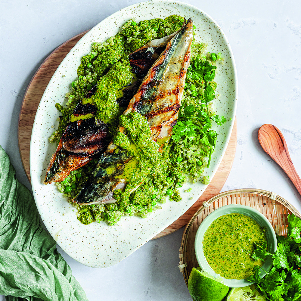 Grilled mackerel with green quinoa and mojo sauce recipe - Spinneys UAE