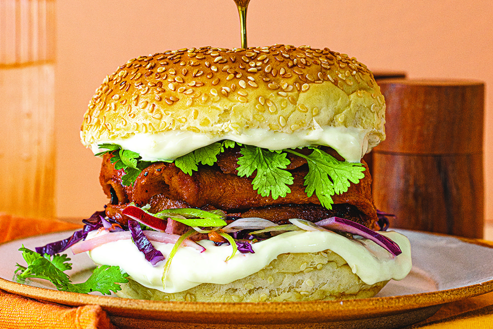 Korean fried seitan burger with gochujang and pickled slaw recipe ...