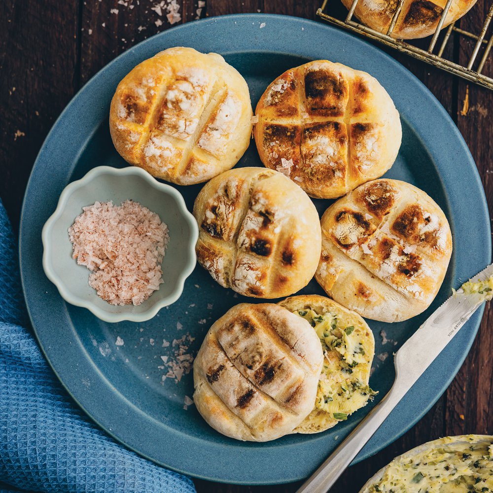 Quick yoghurt roosterkoek with charred spring onion butter recipe ...