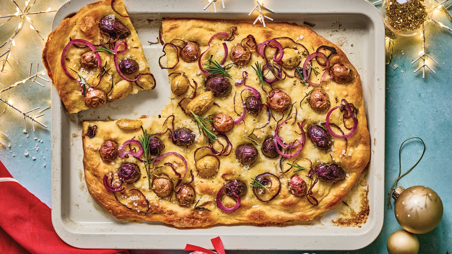 Roasted Peewee medley potatoes and red onion focaccia with rosemary ...