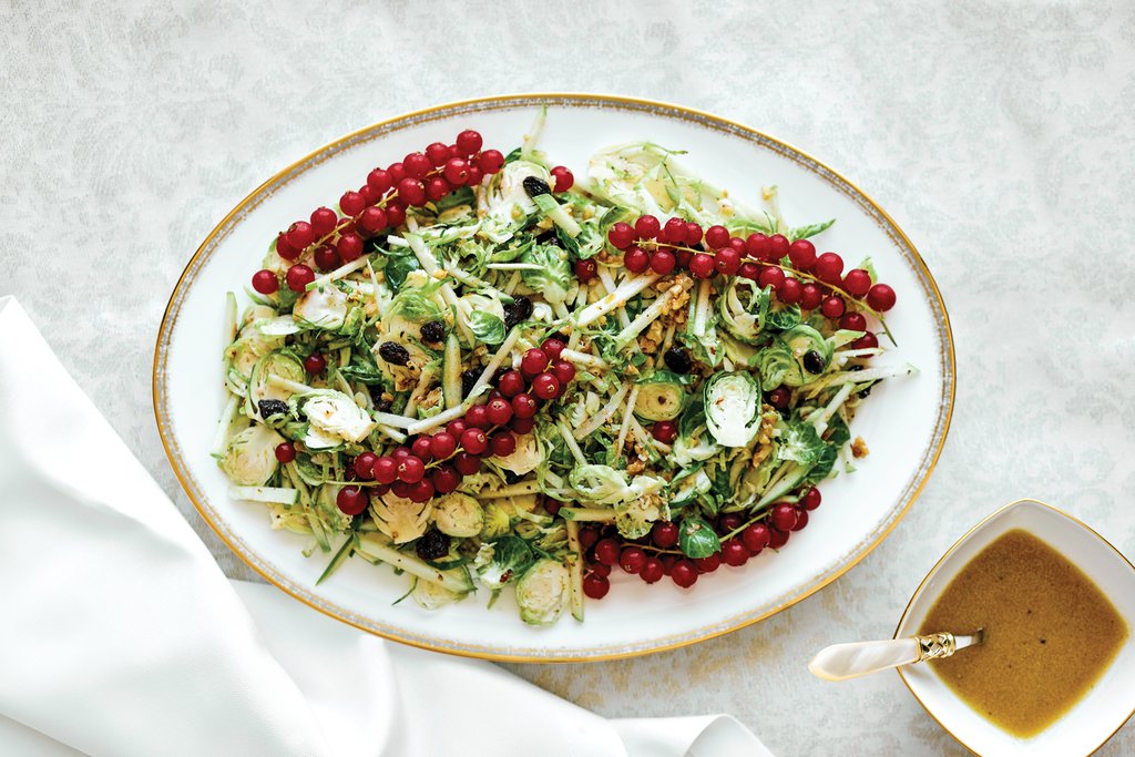 Shaved Brussels sprout and apple slaw with cranberry dressing recipe ...
