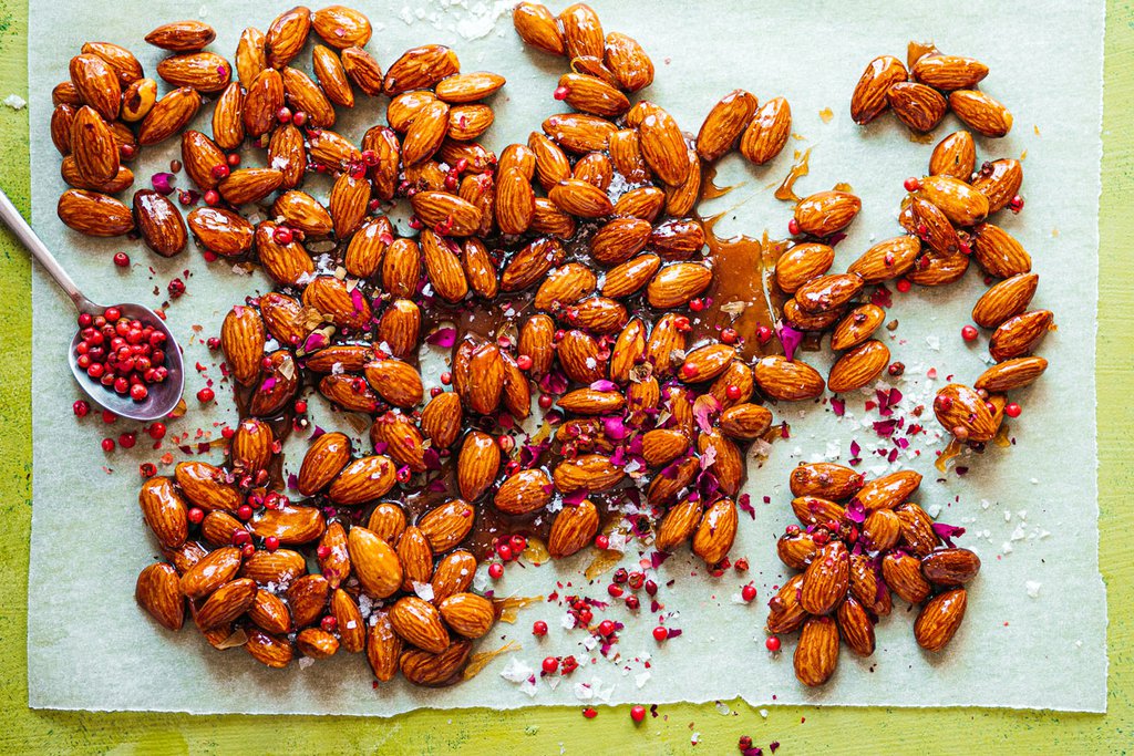 Spiced rose and honey toasted nuts recipe
