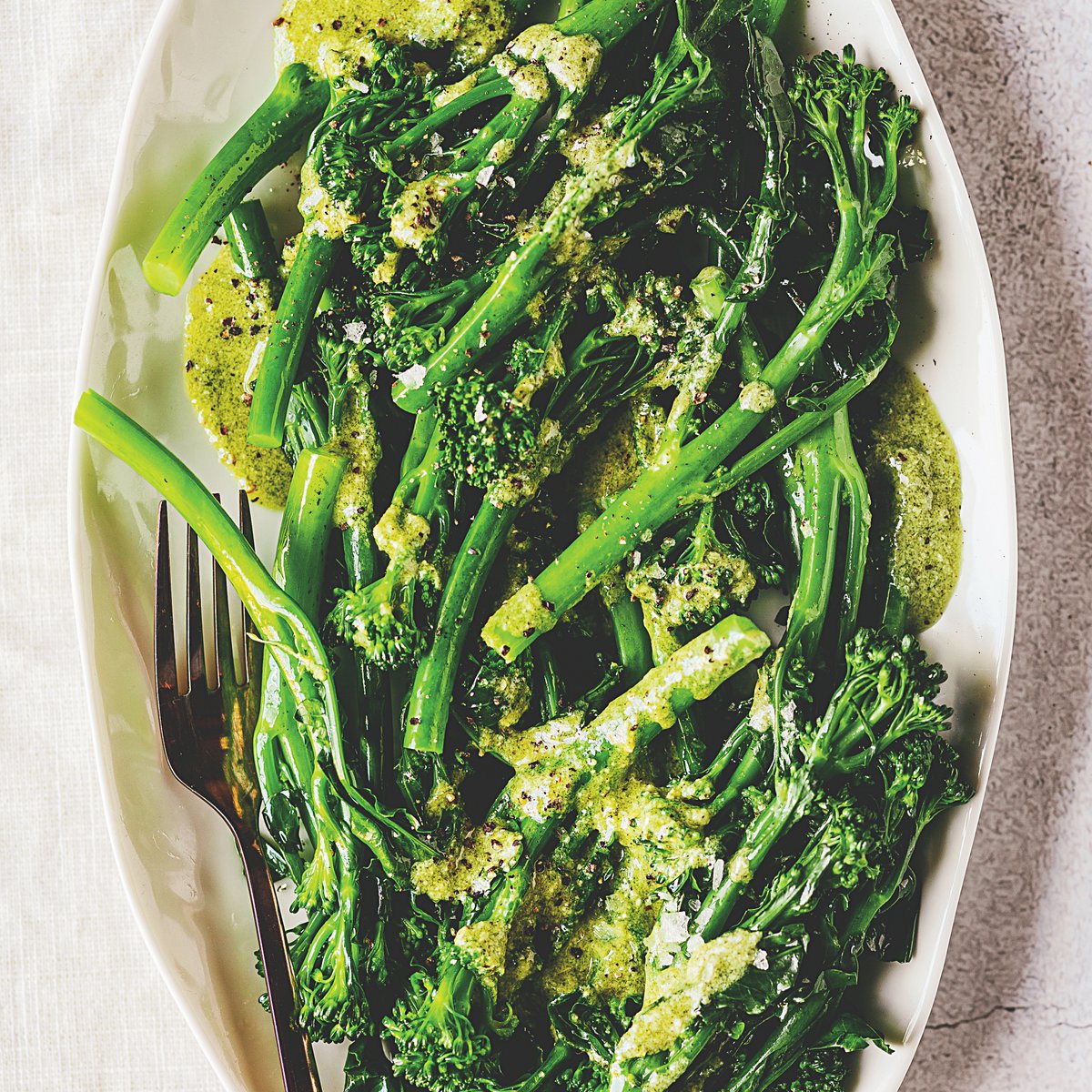 Steamed tenderstem broccoli with coriander chutney recipe
