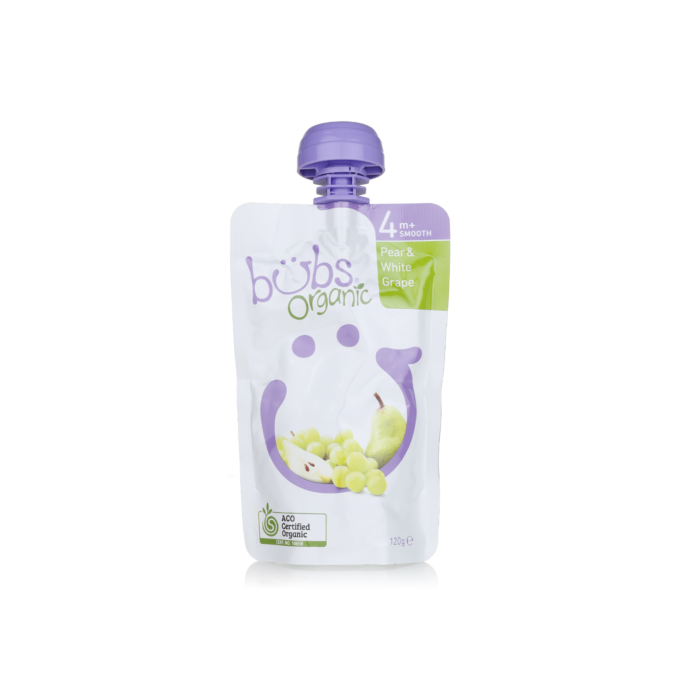 Bubs organic pear & white grapes pouch 6+ months 120g - Spinneys UAE