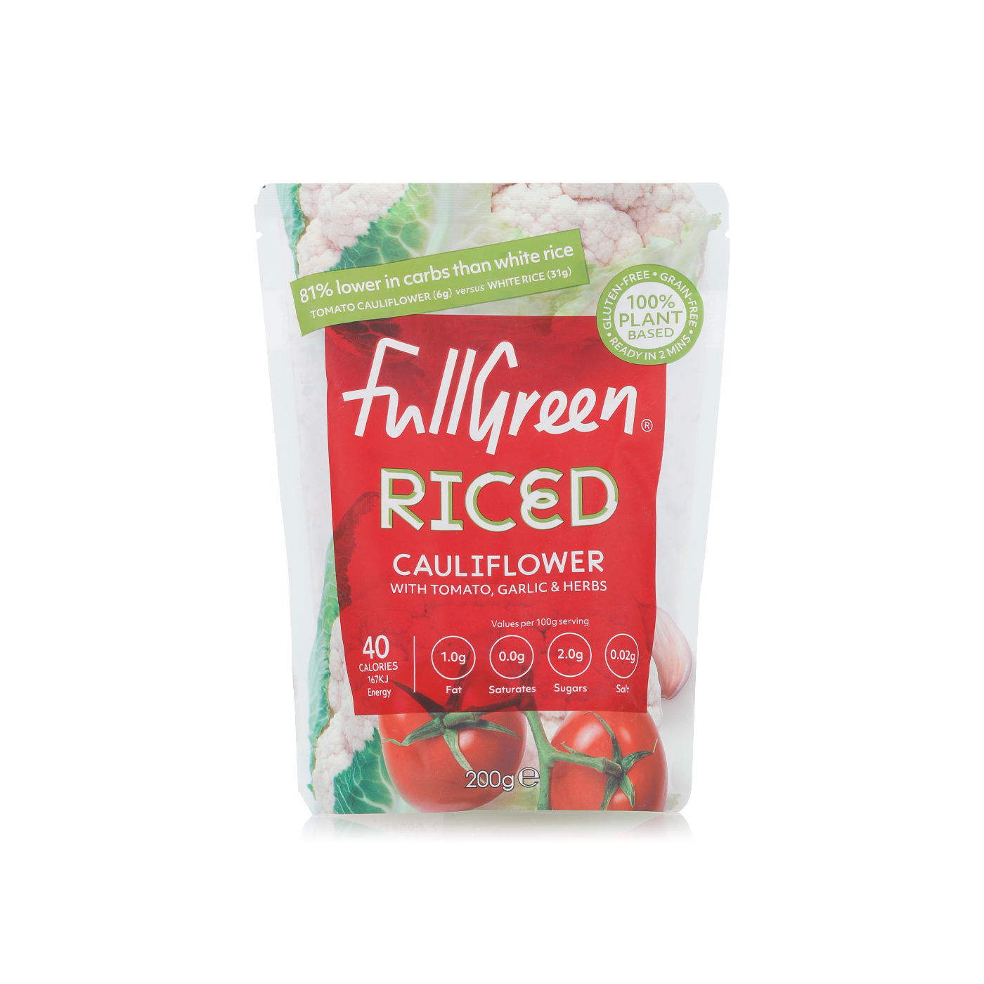 Full Green Riced Cauliflower with Tomato, Garlic & Herbs 200g ...