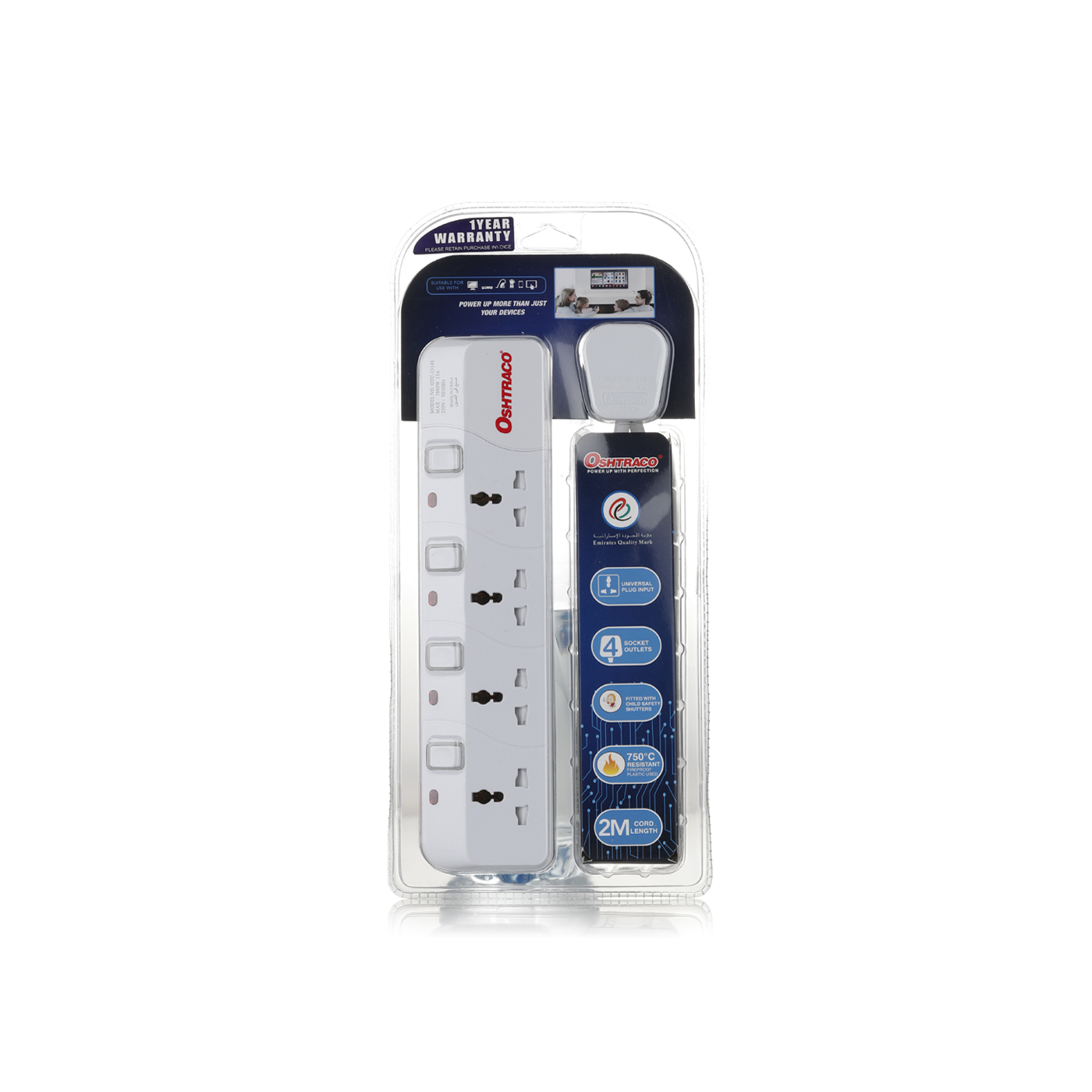 Oshtraco 4-Way Extension Cord Switched 2m - Spinneys UAE