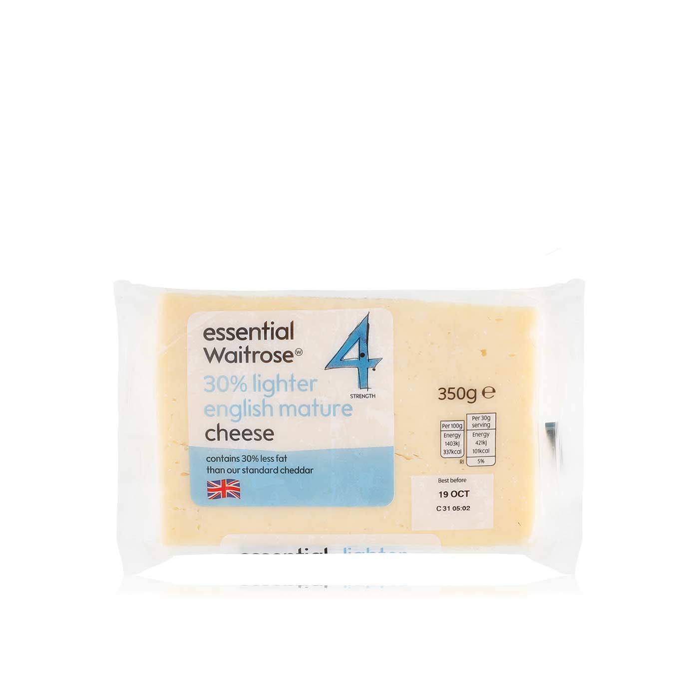 Waitrose Essential Lighter English Mature Cheese Strength 4 350g ...