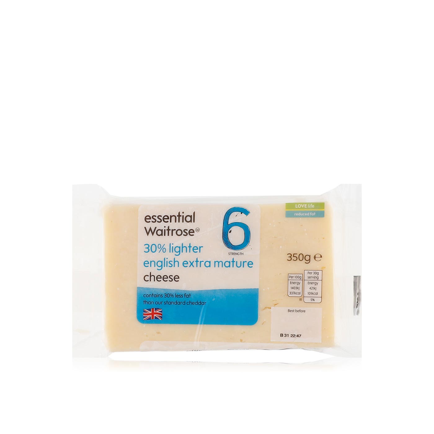 Waitrose Essential 30% Lighter Extra Mature Cheese Strength 6 350g ...