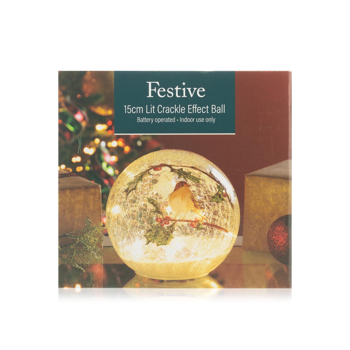 Festive robin ball crackle effect 15cm - Spinneys UAE