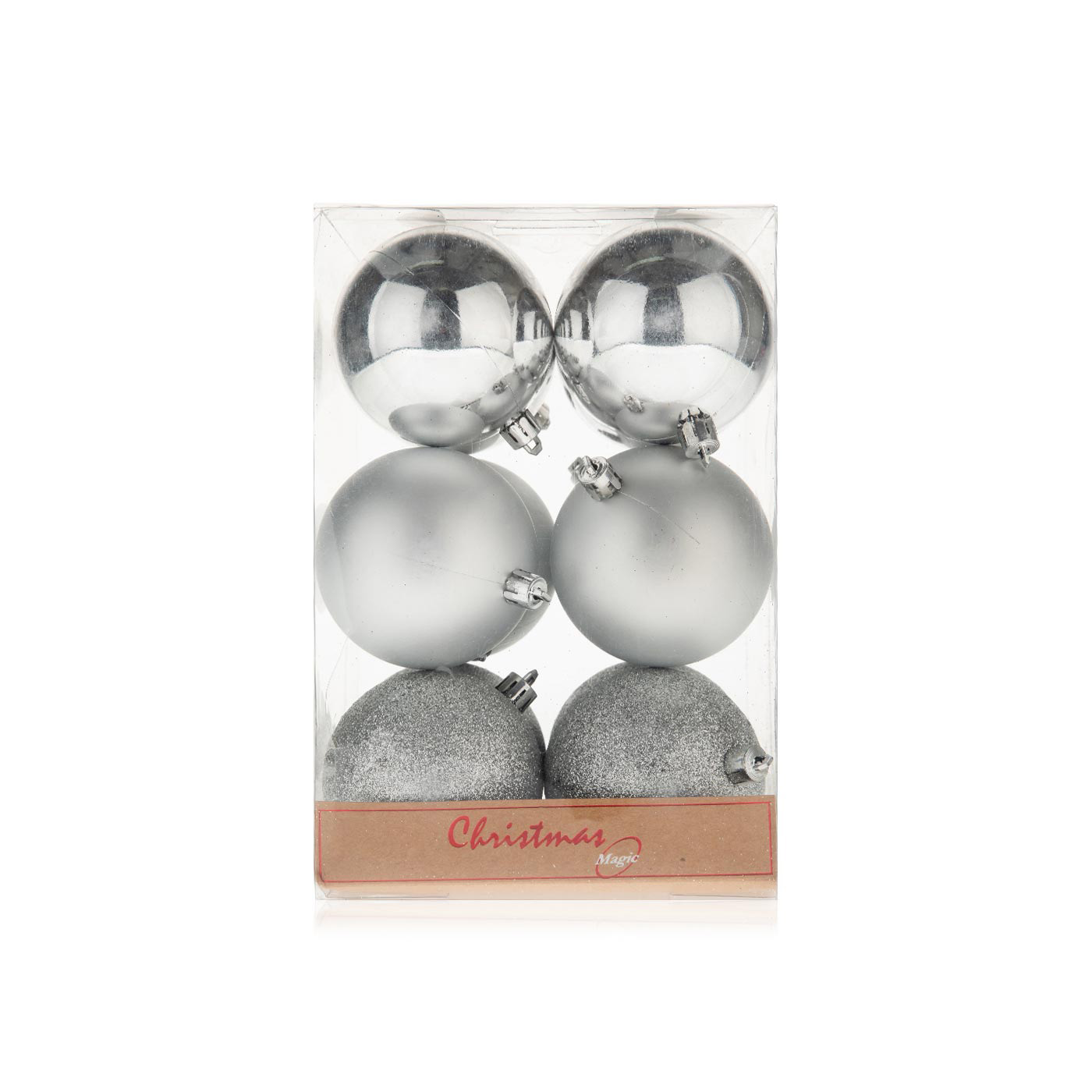 Christmas Magic Balls Shiny Matt Glitter Silver 7cm x 12 - Spinneys UAE