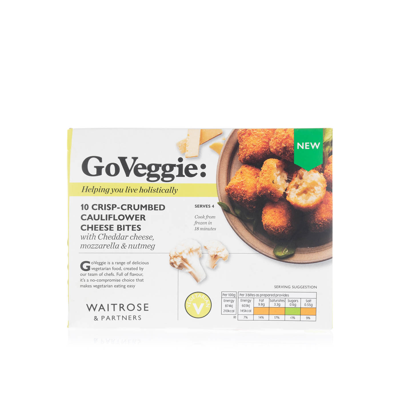 Waitrose Frozen Goveggie Crumbed Cauliflower Cheese Bites - Spinneys ...
