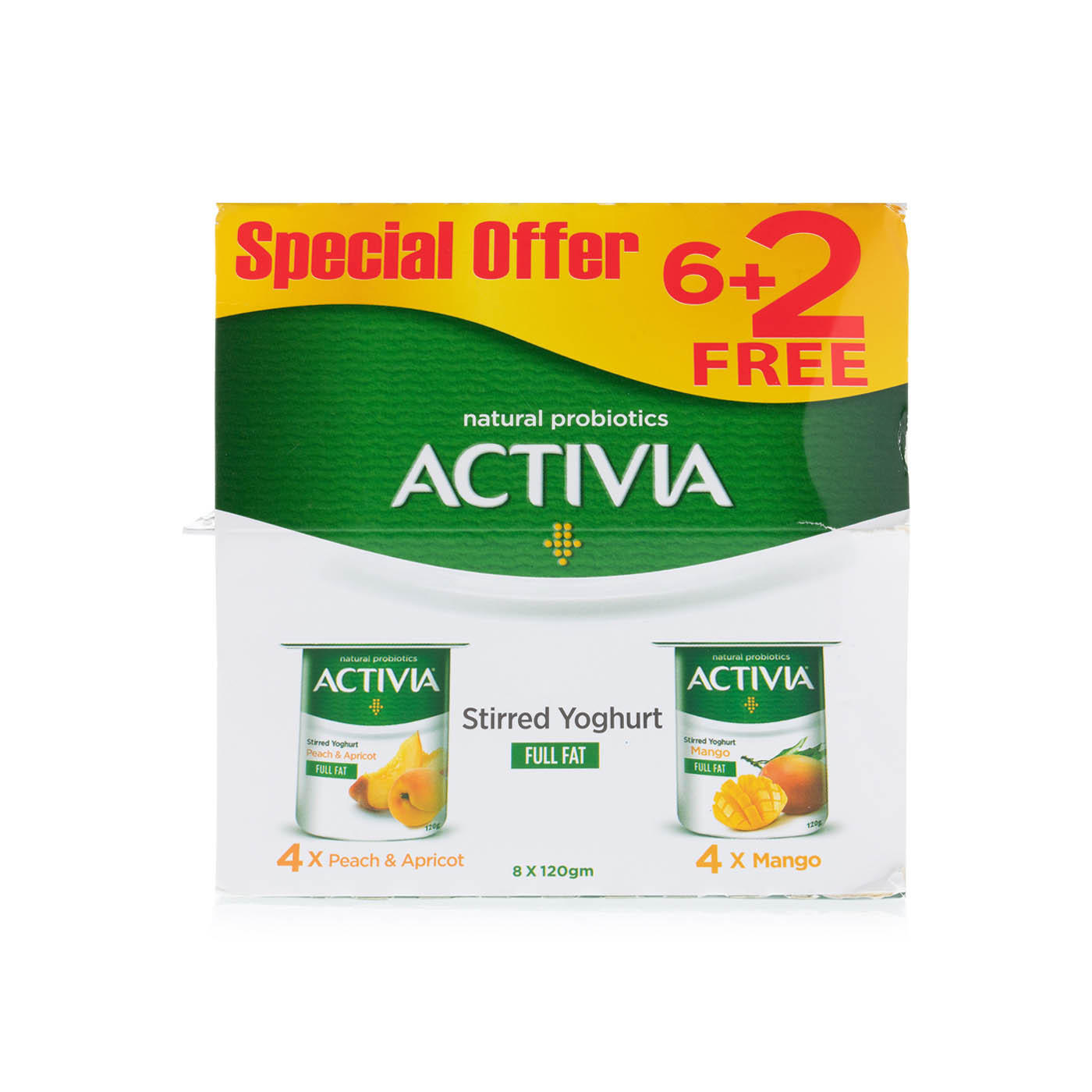 Activia Stirred Yoghurts 4 x Peach and Apricot, 4 x Mango 120g ...