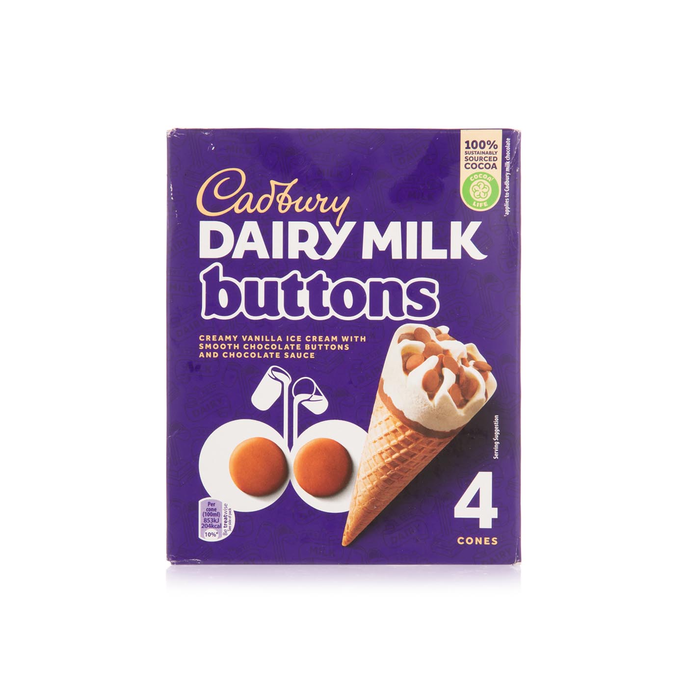 Cadbury Cone Buttons Ice Cream Sticks 100Ml X 4 - Spinneys United Arab ...