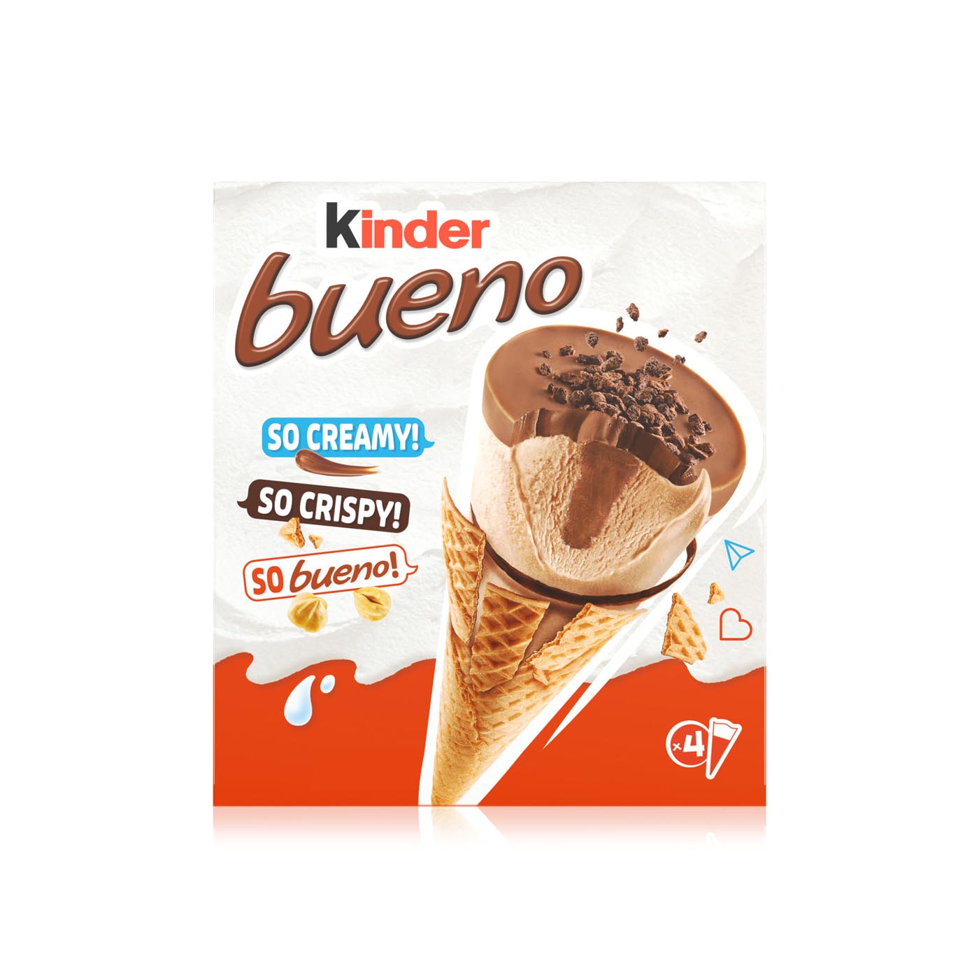 Kinder Bueno Classic Hazelnut Ice Cream Wafer Cone 4 X 62G - Spinneys UAE