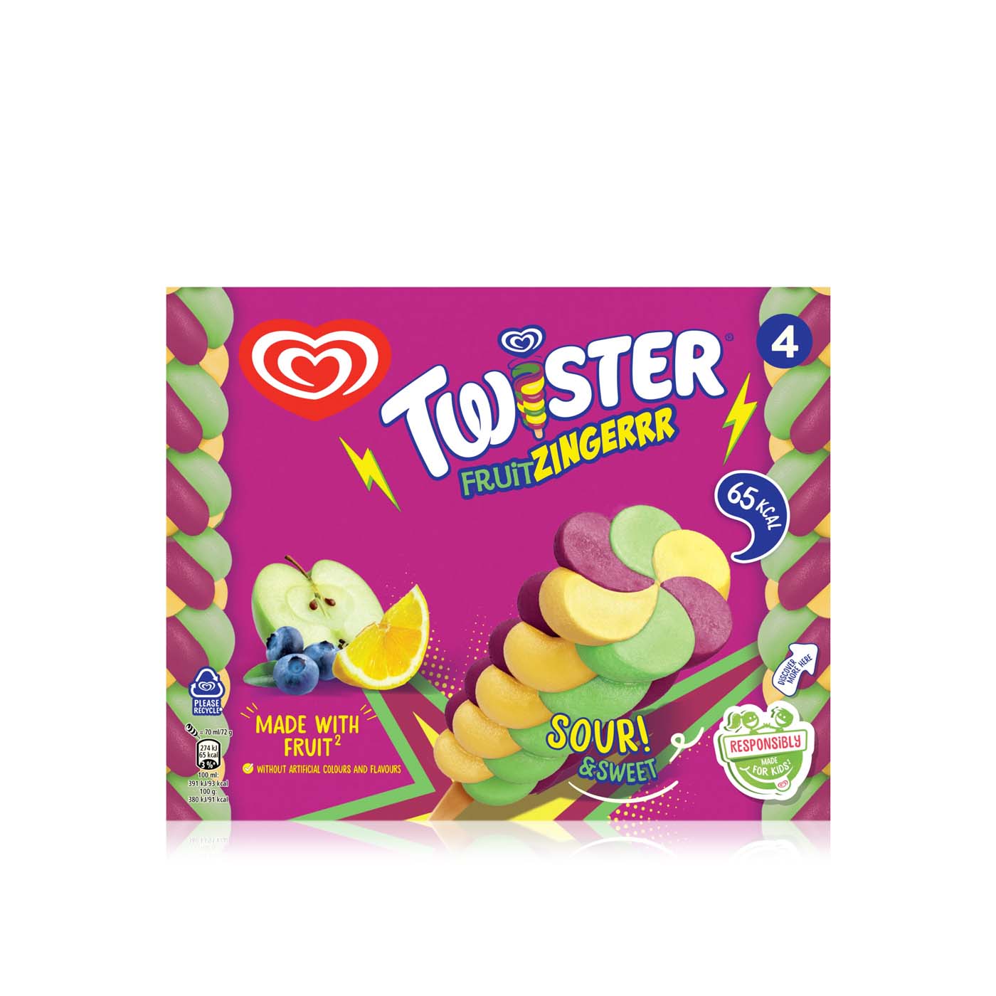 Wall'S Twister Fruit Zingerrr Ice Lollies 4 X 70Ml - Spinneys UAE
