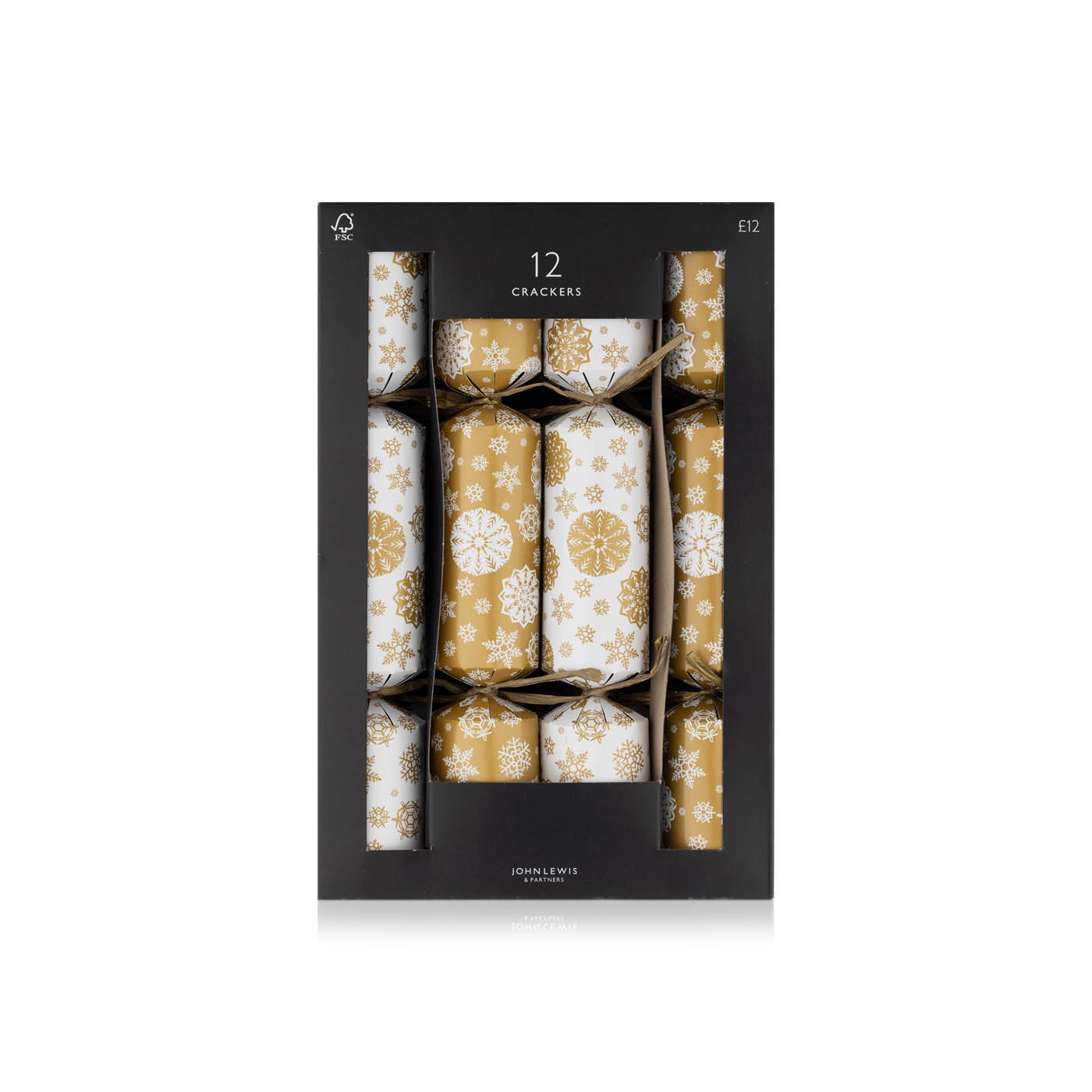 John Lewis Winter Fairytale Snowflake Gold Crackers 12 Pack - Spinneys UAE