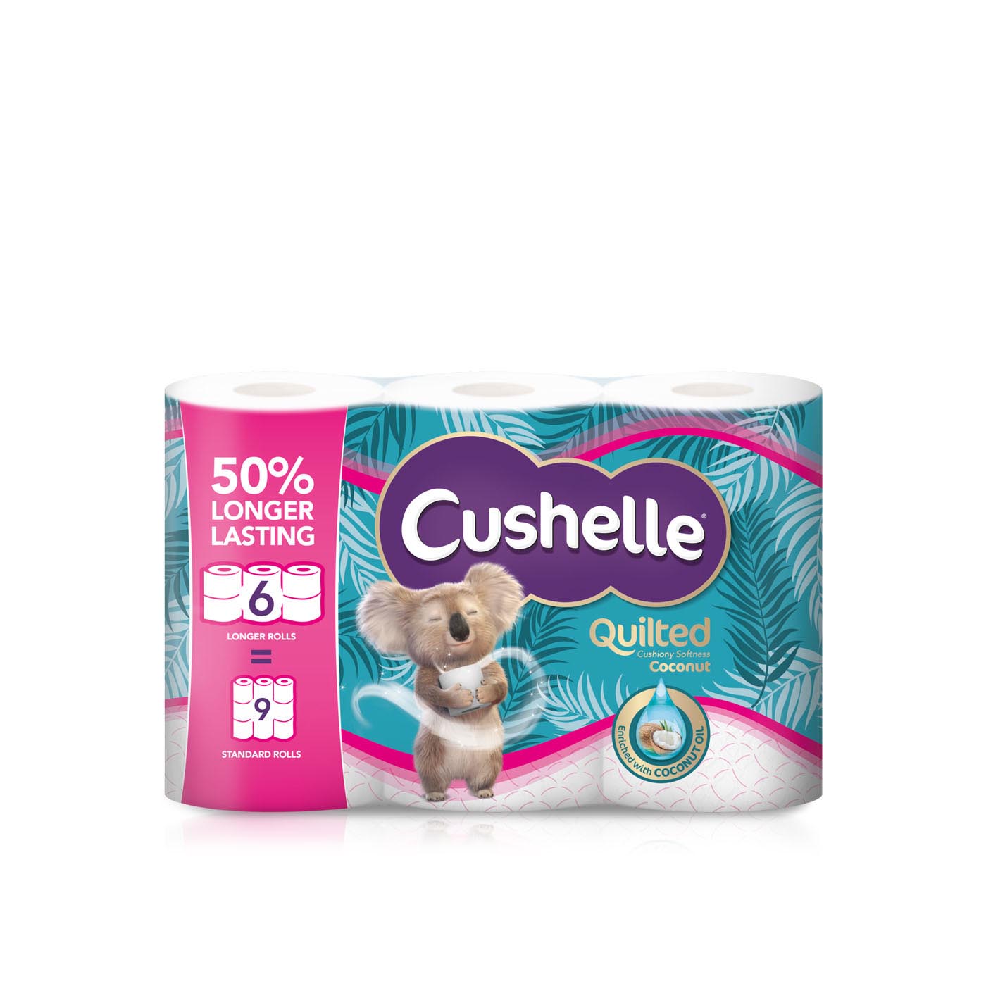 Cushelle Quilted Coconut 50% Longer Lasting Toilet Tissue Rolls x 6 ...