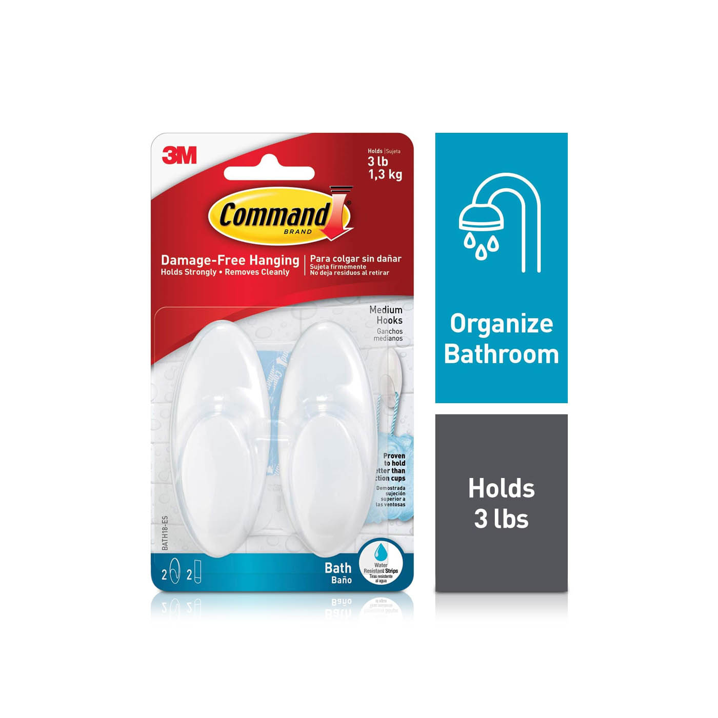 3m Command Medium Bath Hooks x 2 - Spinneys UAE