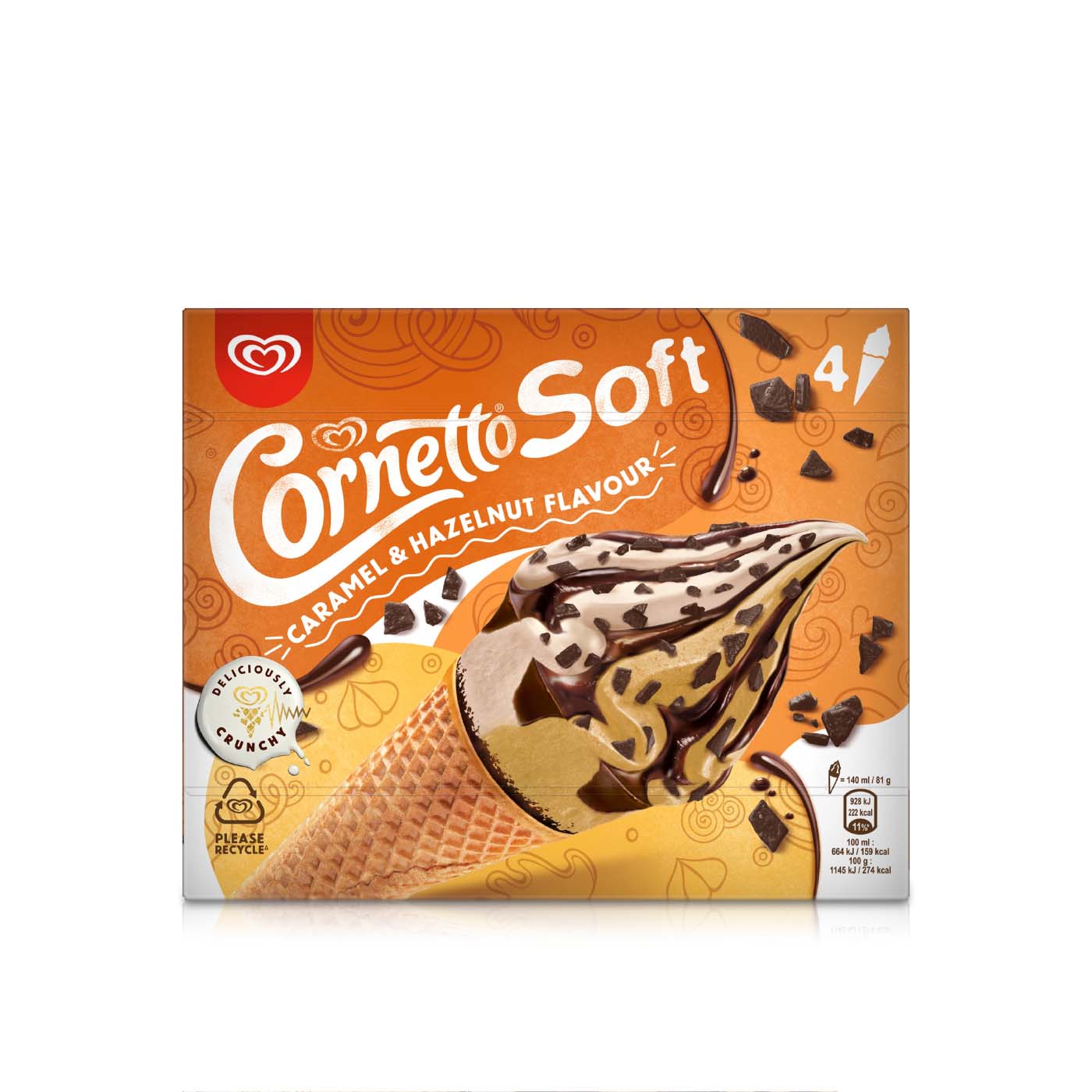 Cornetto Soft Caramel & Hazelnut Flavour Ice Cream Cones 140Ml 4S ...