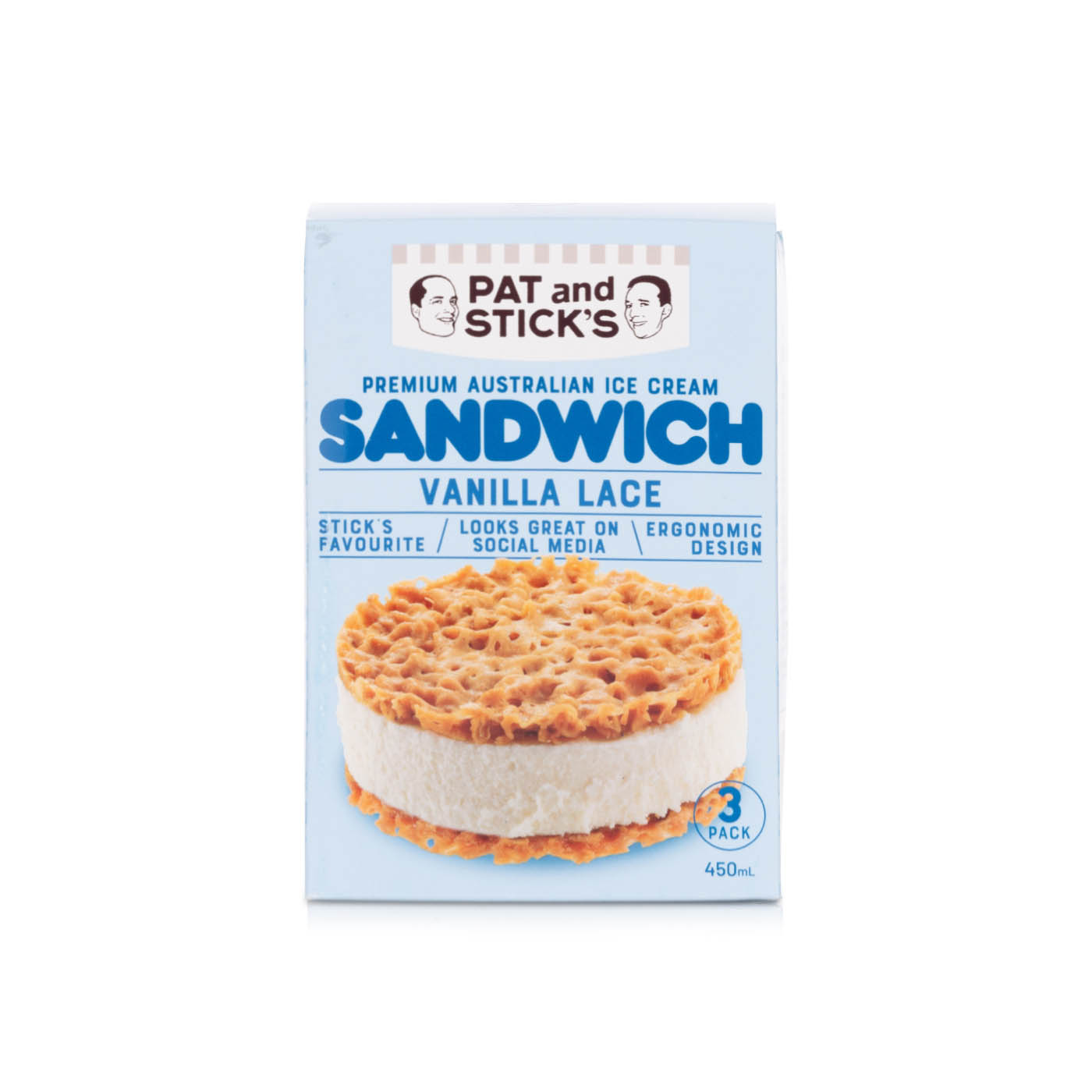 Pat And Sticks Vanilla Lace Ice Cream Sandwich 3 Pack 450Ml - Spinneys ...