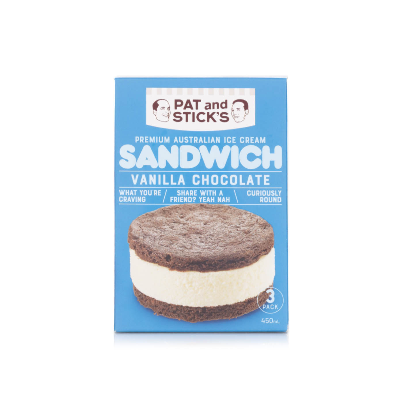 Pat And Sticks Vanilla Chocolate Ice Cream Sandwich 3 Pack 450Ml ...