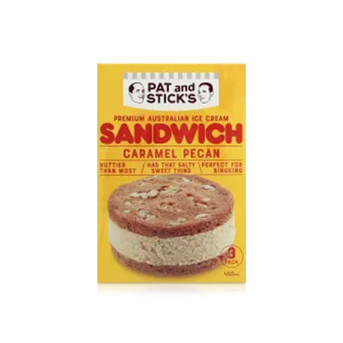 Pat And Sticks Caramel Pecan Ice Cream Sandwich 3 Pack 450Ml - Spinneys UAE