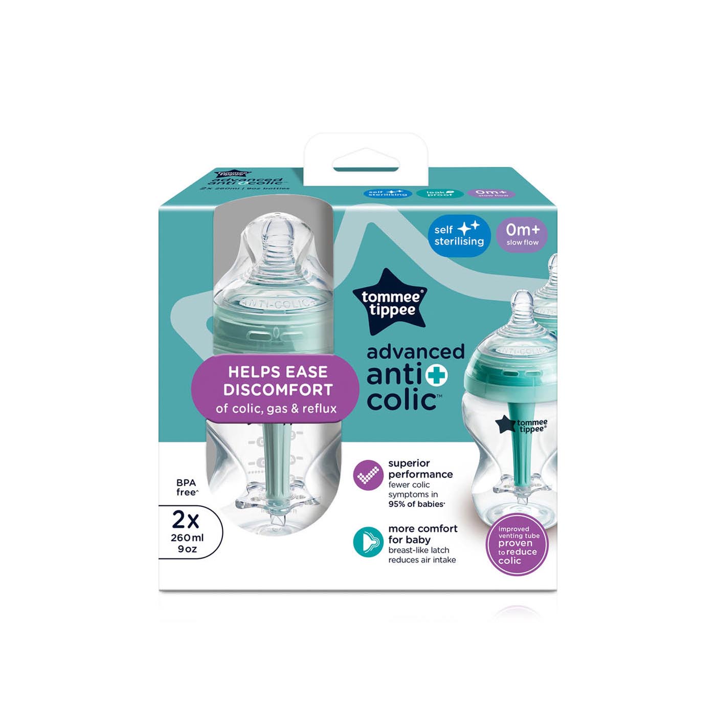 Tommee Tippee advanced anti-colic baby bottle 0m+ 260ml x 2 - Spinneys UAE