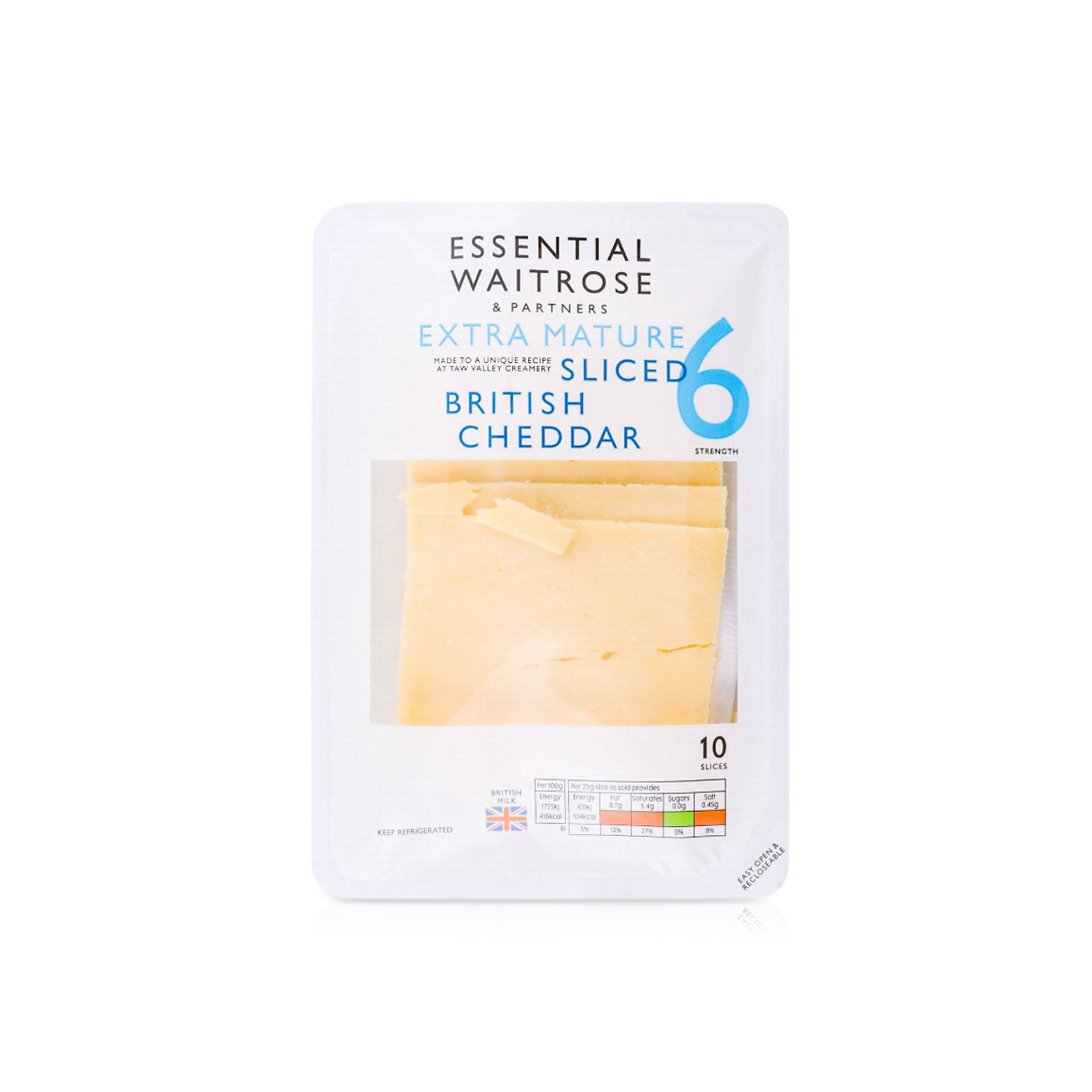 Waitrose Essential Sliced British Cheddar Extra Mature 10 slices 250g ...